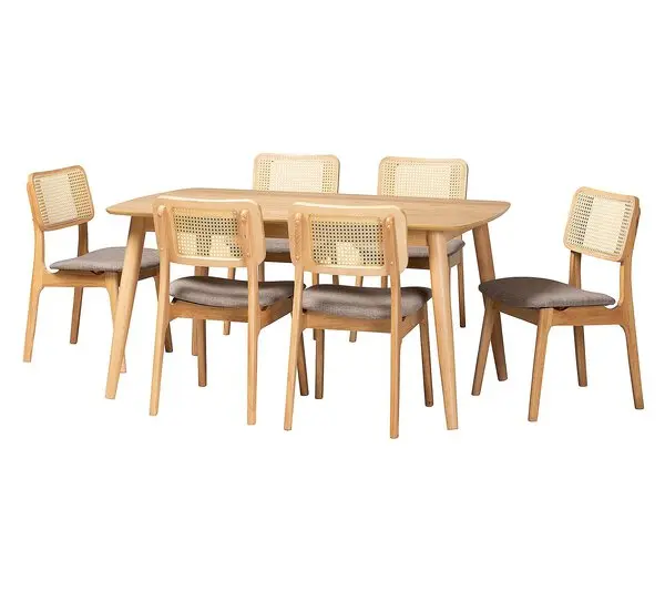 BAXTON STUDIO Dannon Fabric And Wood 7-piece Di Ning Set