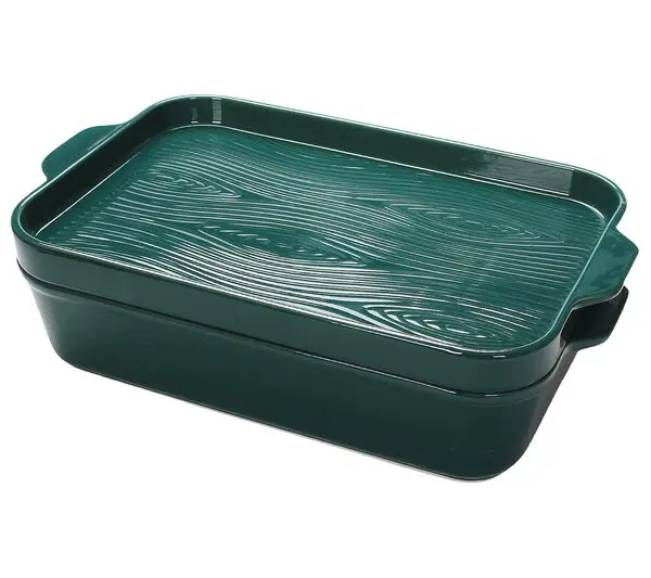 TEMP-TATIONS As Is Woodland 13x9 Baker With Deep Dish Lid