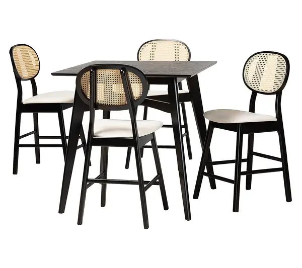 BAXTON STUDIO Darrion Cream Fabric And Wood 5-p Iece Pub Set