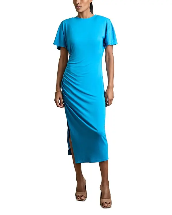 REISS Side Ruched Midi Dress - Bright Blue