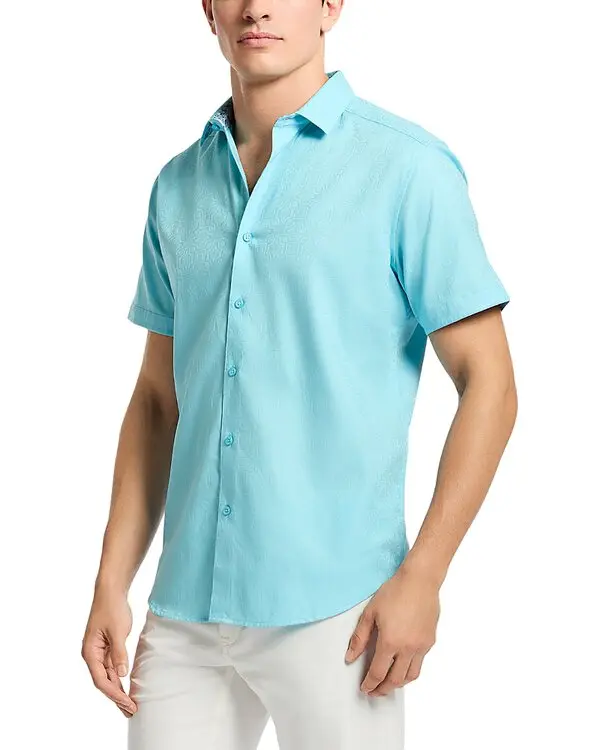 Robert Graham Odyssey Printed Short Sleeve Button Front Shirt - Seafoam