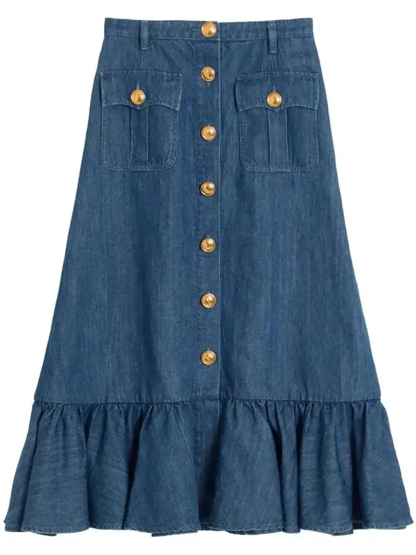 Valentino Garavani Denim Midi Skirt - Blue