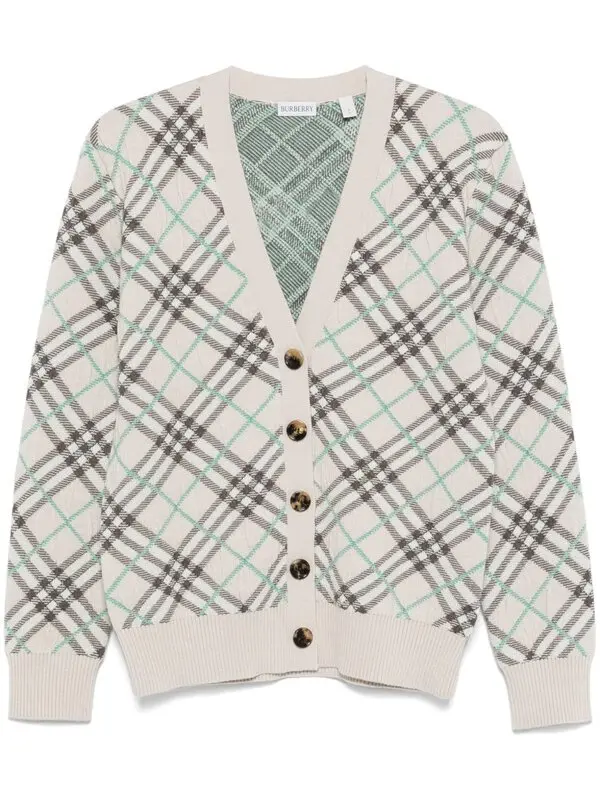 Burberry Checked Cardigan - Grey