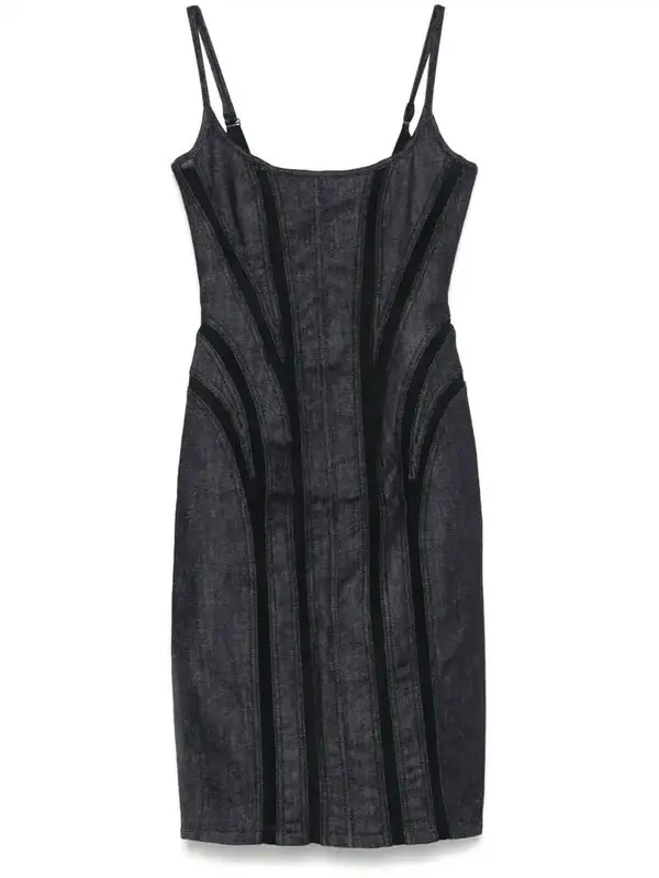 MUGLER Mesh-detailing Denim Midi Dress