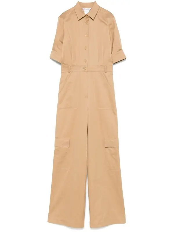 Max Mara Buttoned-up Cotton Gabardine Jumpsuit - Brown