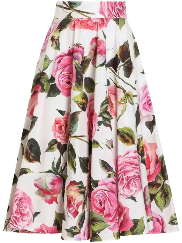 Dolce & Gabbana Floral-print Midi Skirt - White