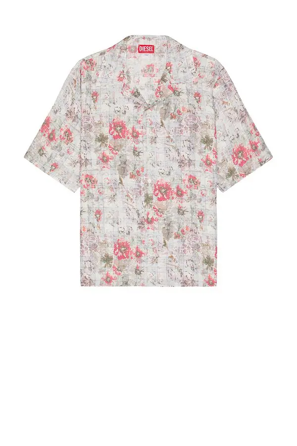 Diesel Leys Short Sleeve Button Down In Grey,rose