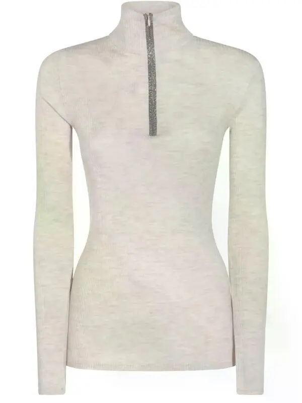 Brunello Cucinelli Monili-embellished Half-zip Sweater