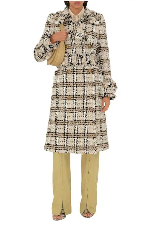 Burberry Check Bouclé Coat - String/fossil