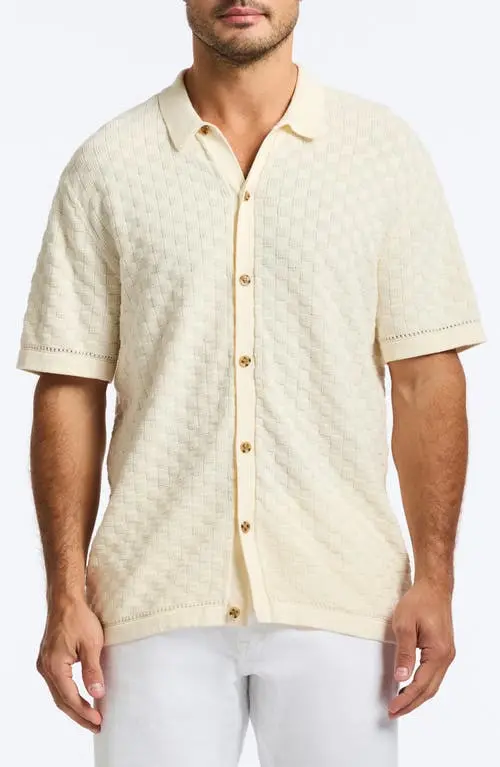 Robert Graham Ames Textured Short Sleeve Cotton Polo Sweater - Cream