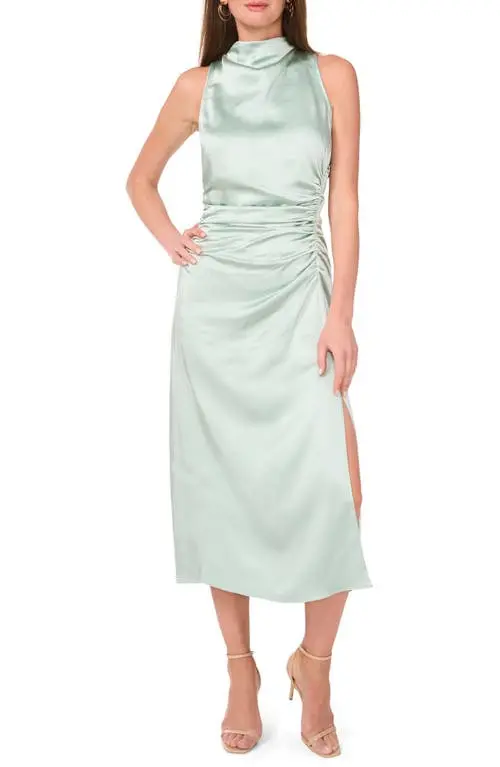 Parker The Ayla Ruched Satin Midi Dress In Slit Green 60% Off