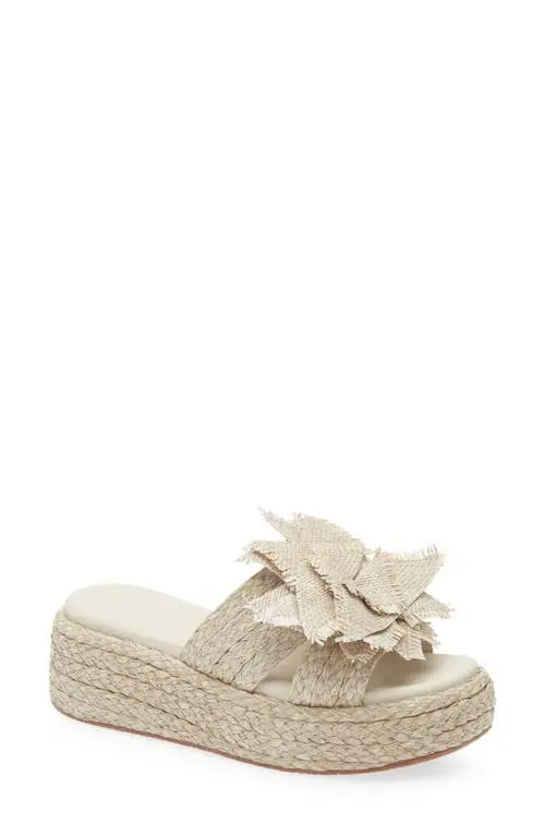 CHOCOLAT BLU Lexie Platform Wedge Slide Sandal - Smoke Raffia