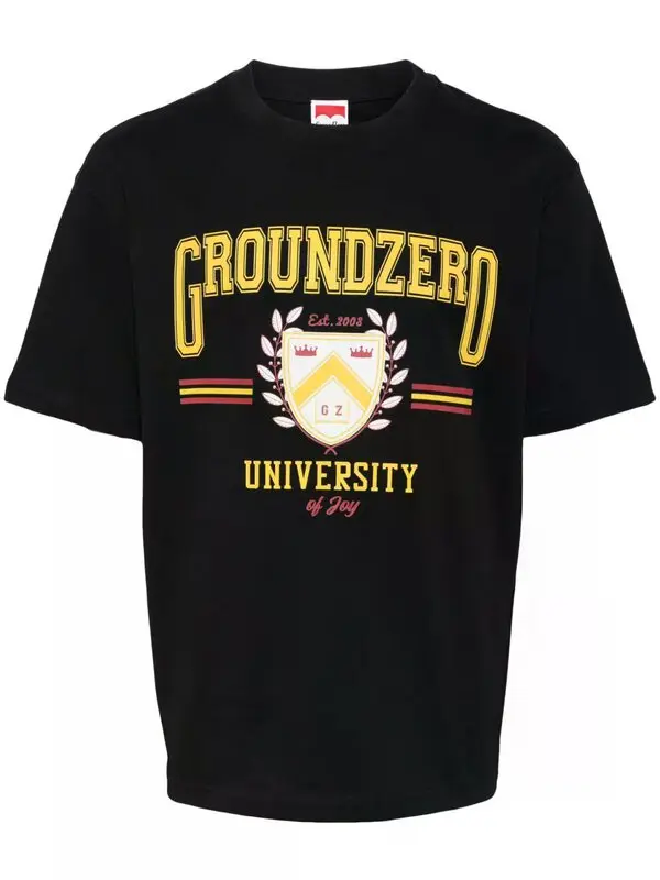 GROUND ZERO University Logo-print Cotton T-shirt - Black