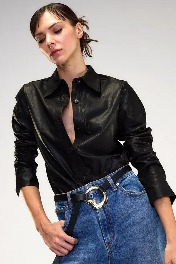 Cynthia Rowley The London Leather Button-up Shirt - Black