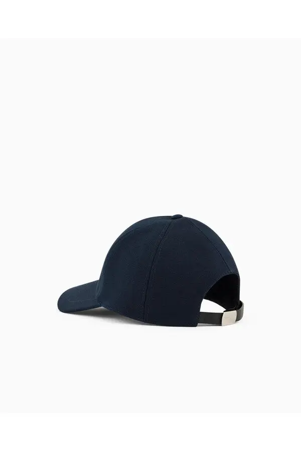 Giorgio Armani Cotton Baseball Cap With Leather Logo - Blue