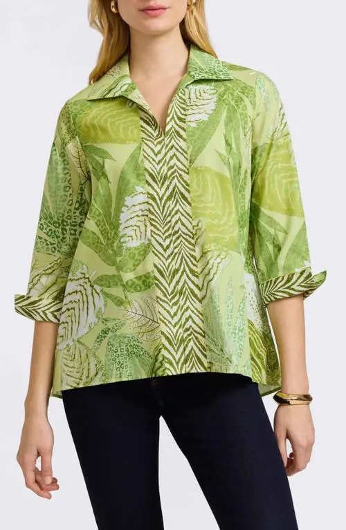 Foxcroft Agnes Mixed Palm Print Shirt - Green Multi
