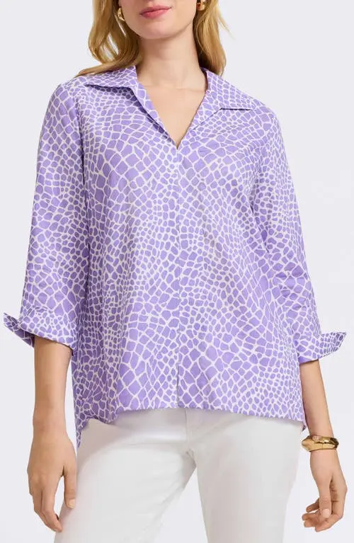Foxcroft Agnes Printed Linen-blend Popover Top - Amethyst/ White