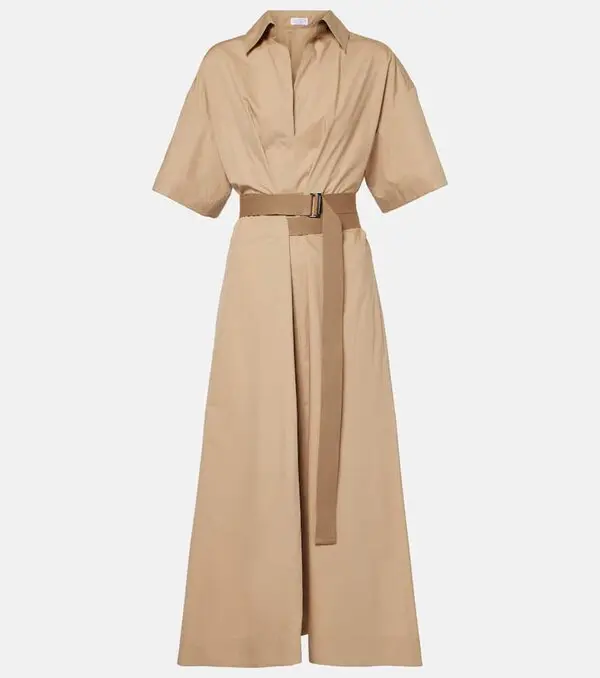 Brunello Cucinelli Belted Cotton Shirt Dress - Beige