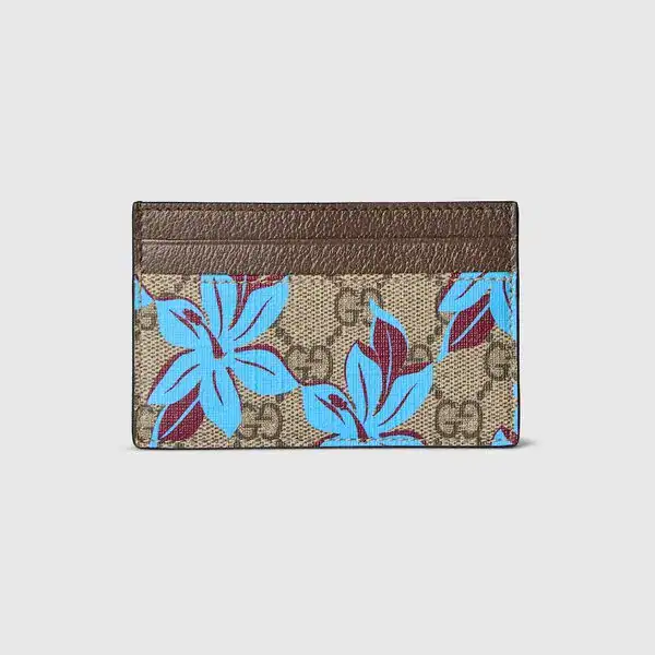 Gucci Gg Printed Card Case Wallet Gg Canvas Blue Editorialist