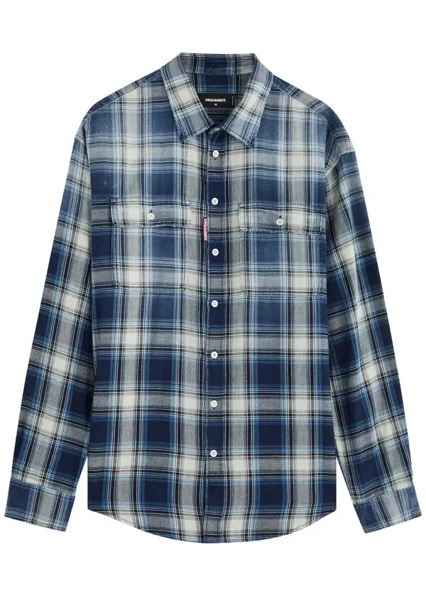Dsquared2 Plaid-print Distressed Cotton Shirt - Multicoloured 1