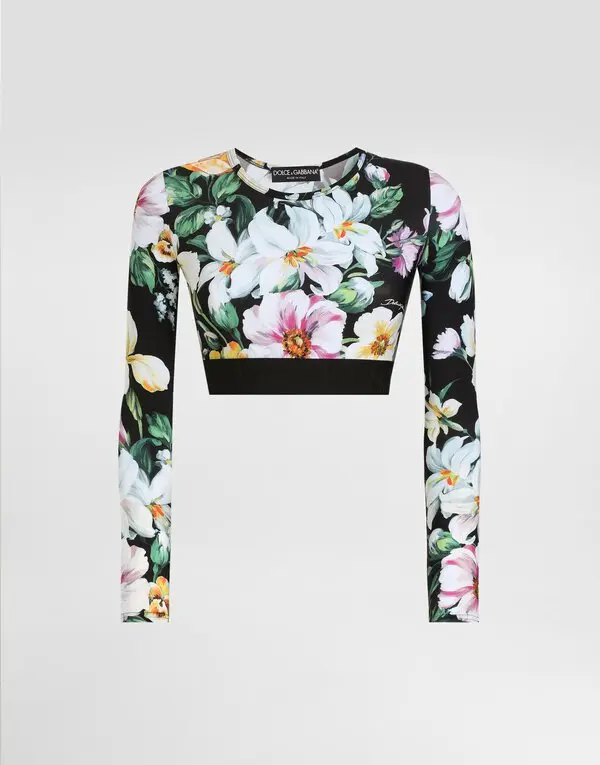 Dolce & Gabbana Activewear Crop Top In Floral Jersey - Print