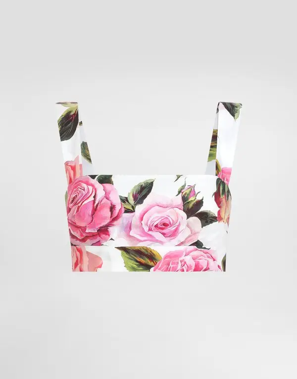Dolce & Gabbana Cotton Bralette Top With Rose - Print