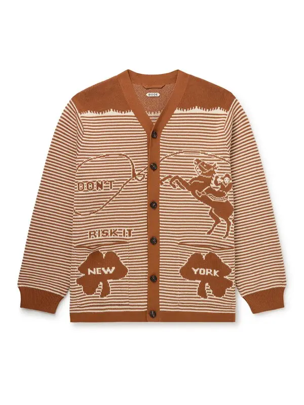 BODE Buckaroo Cotton-jacquard Cardigan - Brown