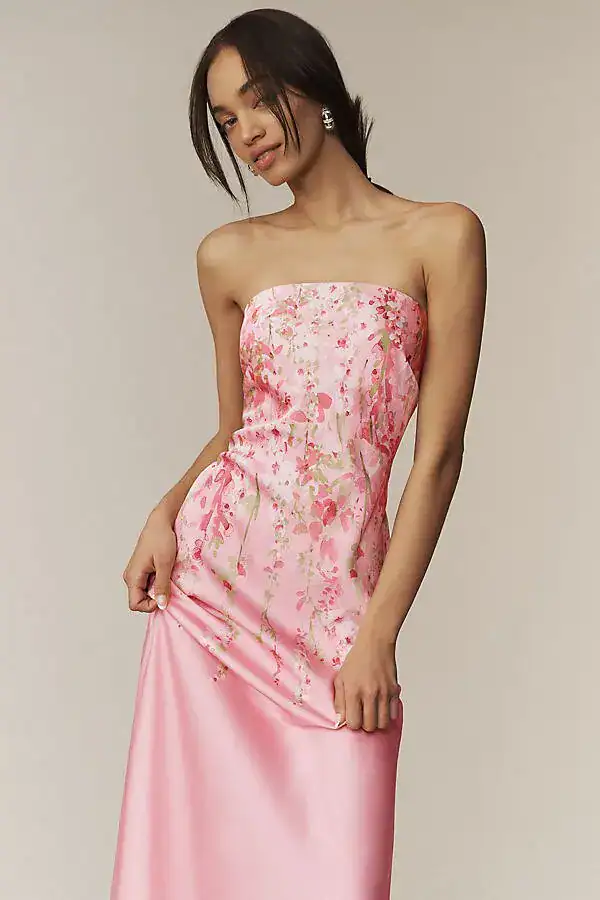 Bhldn Mia Strapless Satin Maxi Dress In Pink Wisteria - 31% Off |  Editorialist