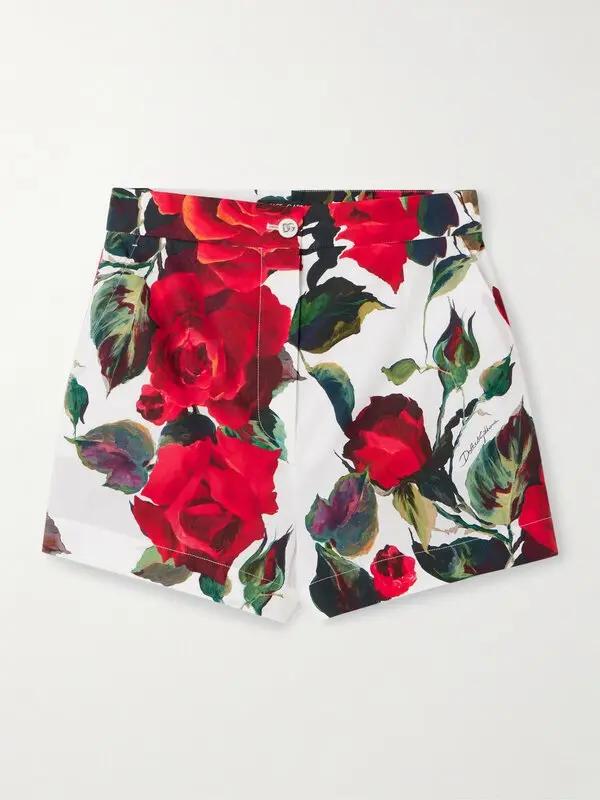 Dolce & Gabbana Floral-print Cotton-poplin Shorts - Red