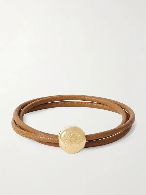 Loewe Leather And Gold-tone Bracelet - Brown
