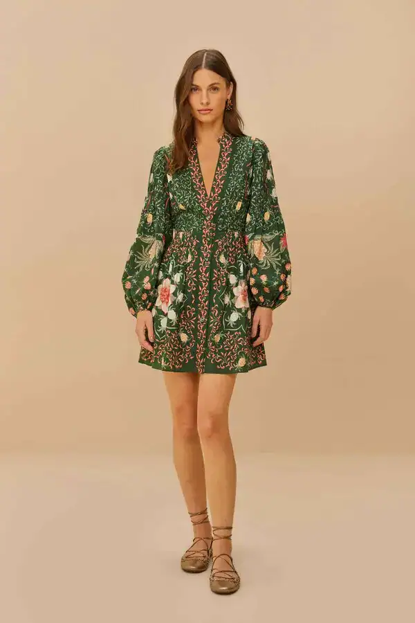 farm rio green bright yard mini dress AURORA' DRESS SAGE GREEN – Kiwini The Label main image 0