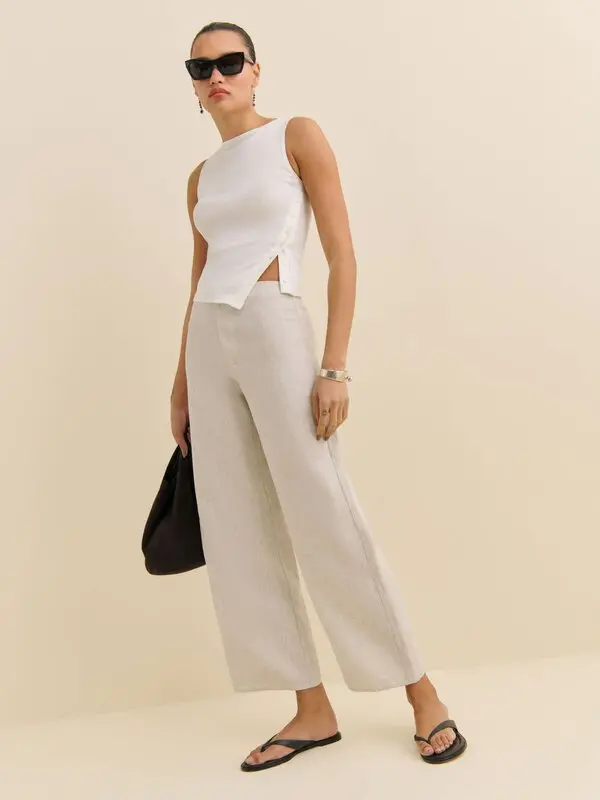 REFORMATION Joni Linen Cropped Pant - Oatmeal