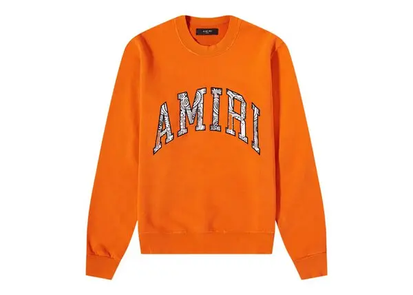 Amiri Bandana Applique Logo Crewneck Sweatshirt - Orange/white