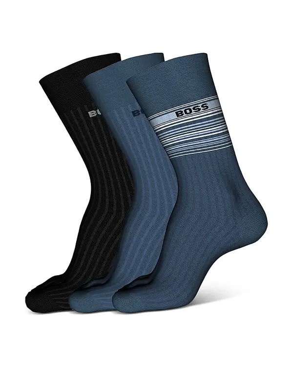 Hugo Boss Ribbed Stripe Logo Crew Socks Pack Of 3