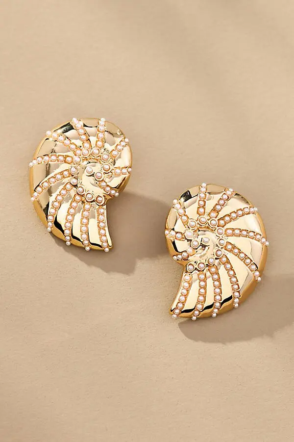 Anthropologie Pearl Shell Stud Earrings - Gold