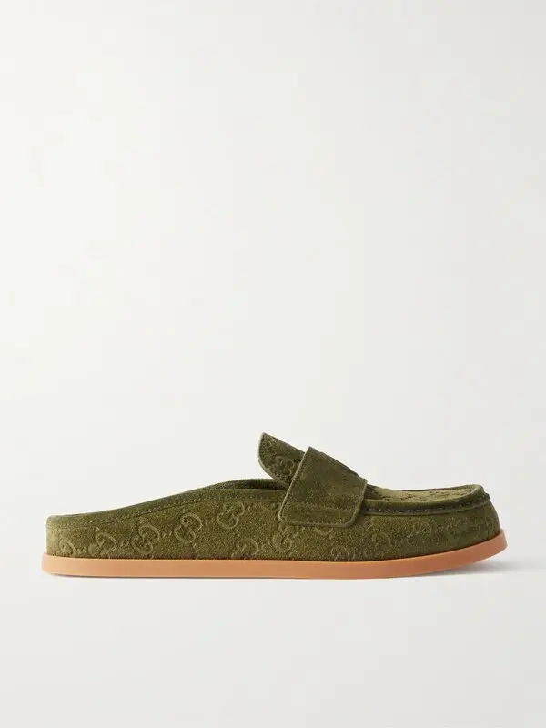 Gucci Celia Debossed Suede Mules