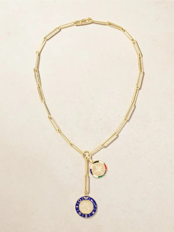FOUNDRAE Crescent & Internal Compass 18-karat Diamond And Enamel Necklace - Gold