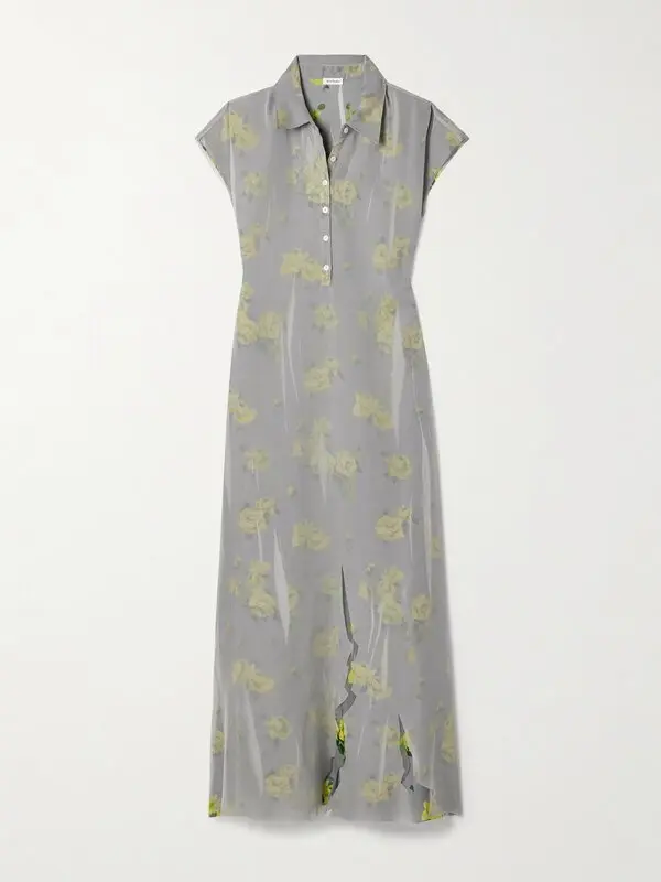 Acne Studios Layered Chiffon And Floral-print Crepe Maxi Dress - Gray