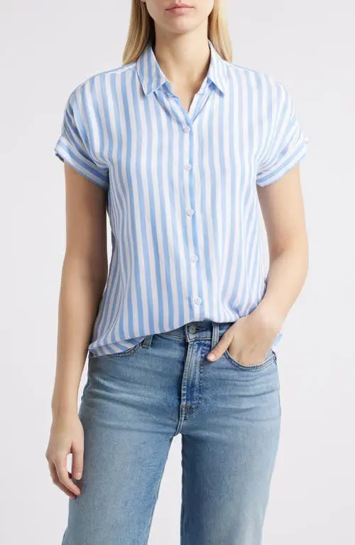 BEACHLUNCHLOUNGE Kenzie Stripe Short Sleeve Shirt - Coastal Blue