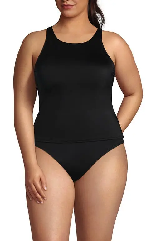 LANDS' END Strappy Back High Neck Tankini Swimsuit Top - Black
