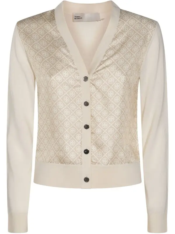 Tory Burch Printed Silk Cardigan - Beige