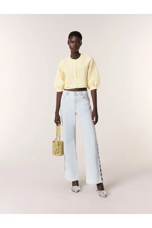 Maje Cropped Rhinestone Crochet Cardigan