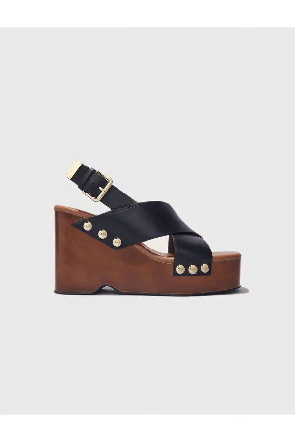 Maje Leather Platform Sandals - Black