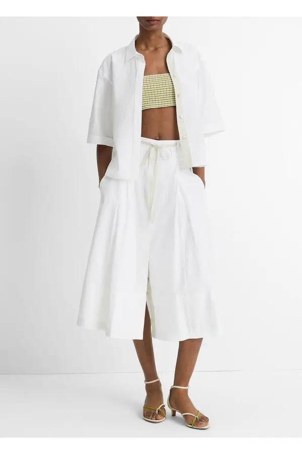 Vince Cotton Poplin Skirt With Canvas Tape Accents - White