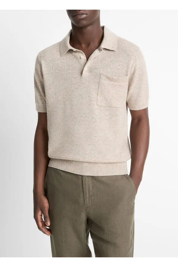 Vince Linen, Wool & Cashmere Polo Sweater - Red