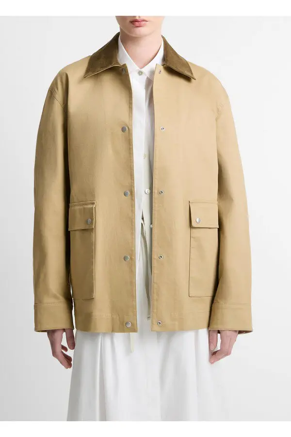 Vince Suede-collar Cotton Utility Jacket - Denim
