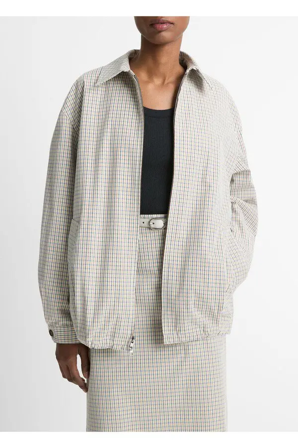 Vince Gardeners Check Cotton Oversized Bomber Jacket - Red