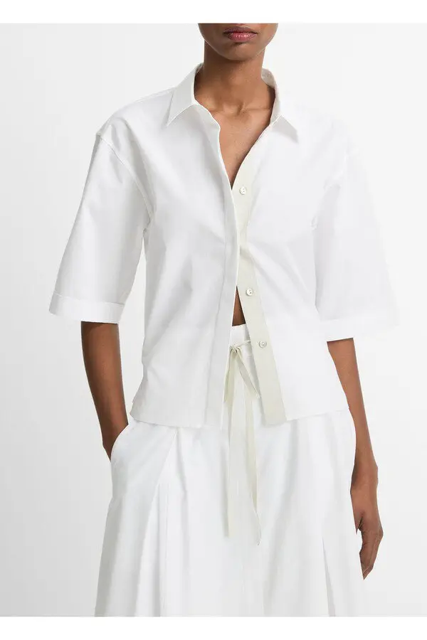 Vince Cotton Poplin Shirt With Canvas Tape Accents - White