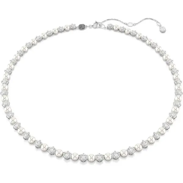 SWAROVSKI Matrix Crystal & Faux Pearl Tennis Necklace - Silver