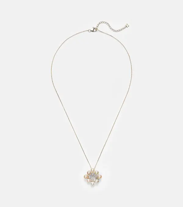 Mateo Cluster 14kt Pendant Necklace With Pearls And Diamonds - Gold